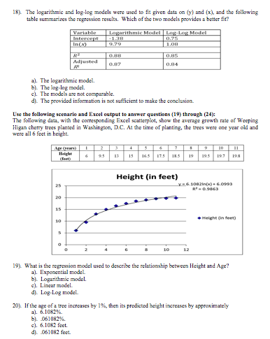 Solved 18) The logarithmic and log-log models were used to | Chegg.com