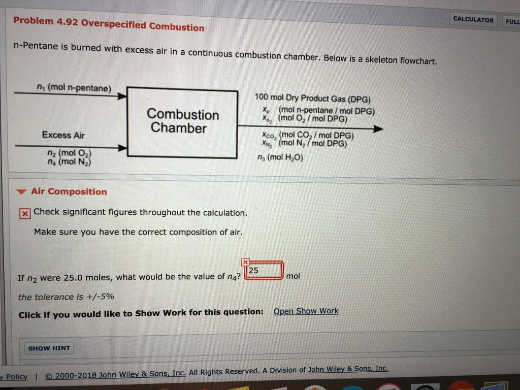 Solved: Problem 4.92 Overspecified Combustion CALCULATOR F... | Chegg.com