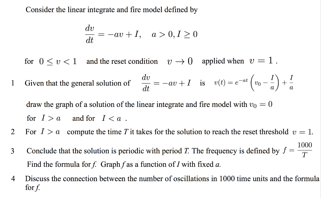 Consider the linear integrate and fire model defined | Chegg.com