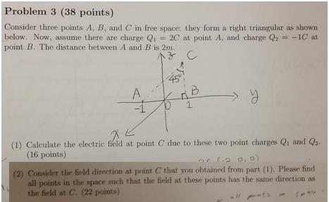 Solved Consider three points A, B, and C in free space: They | Chegg.com