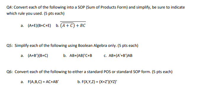 Q4: Convert each of the following into a SOP (Sum of | Chegg.com