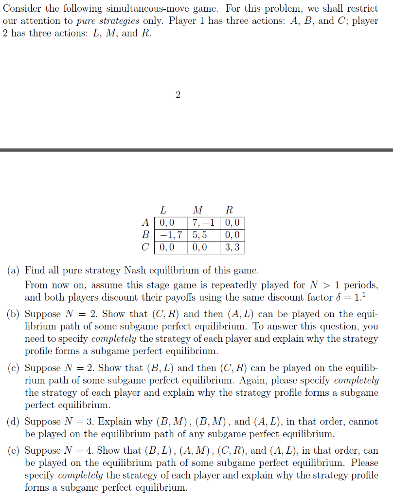 Consider the following simultaneous-move game. For | Chegg.com