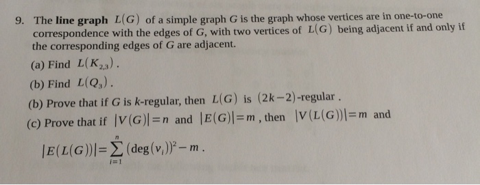 Solved 9. The line graph L(G) of a simple graph G is the | Chegg.com