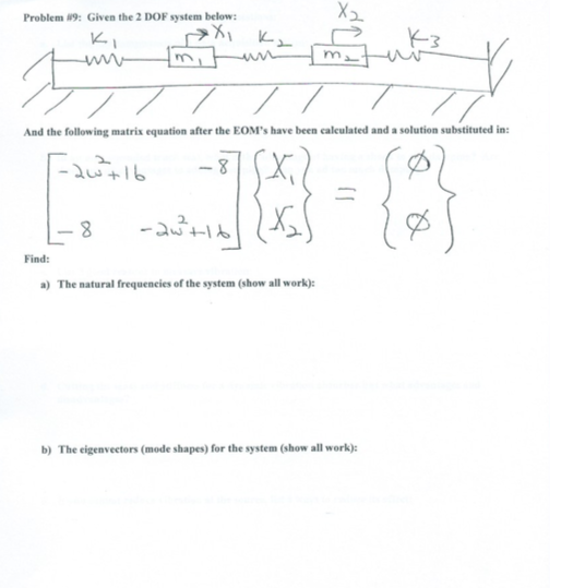 Solved Given the 2 DOF system below. And the following | Chegg.com