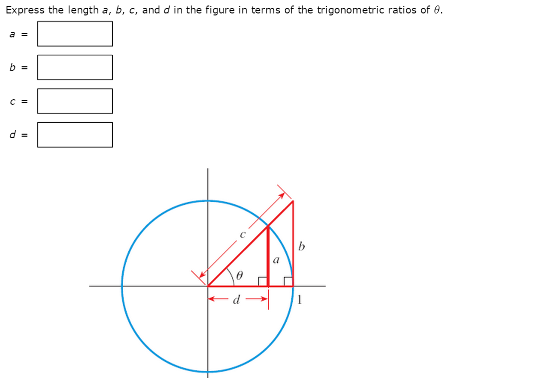 Solved Express the length a, b, c, and d in the figure in | Chegg.com
