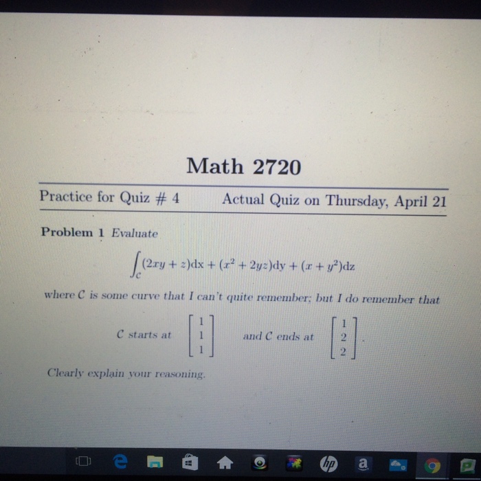 Solved Evaluate integral_C (2xy + z)dx + (x^2 + 2yz)dy + (x | Chegg.com