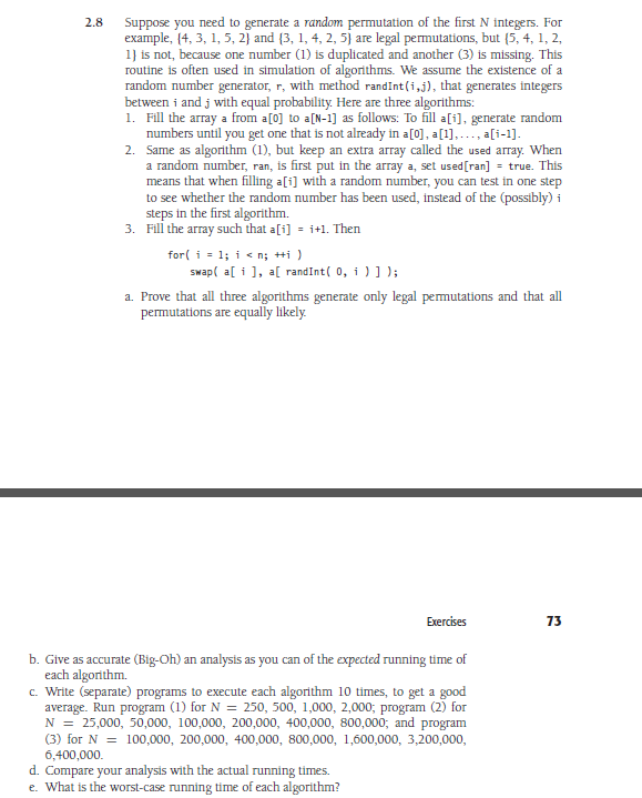 Solved Suppose You Need To Generate A Random Permutation Of 