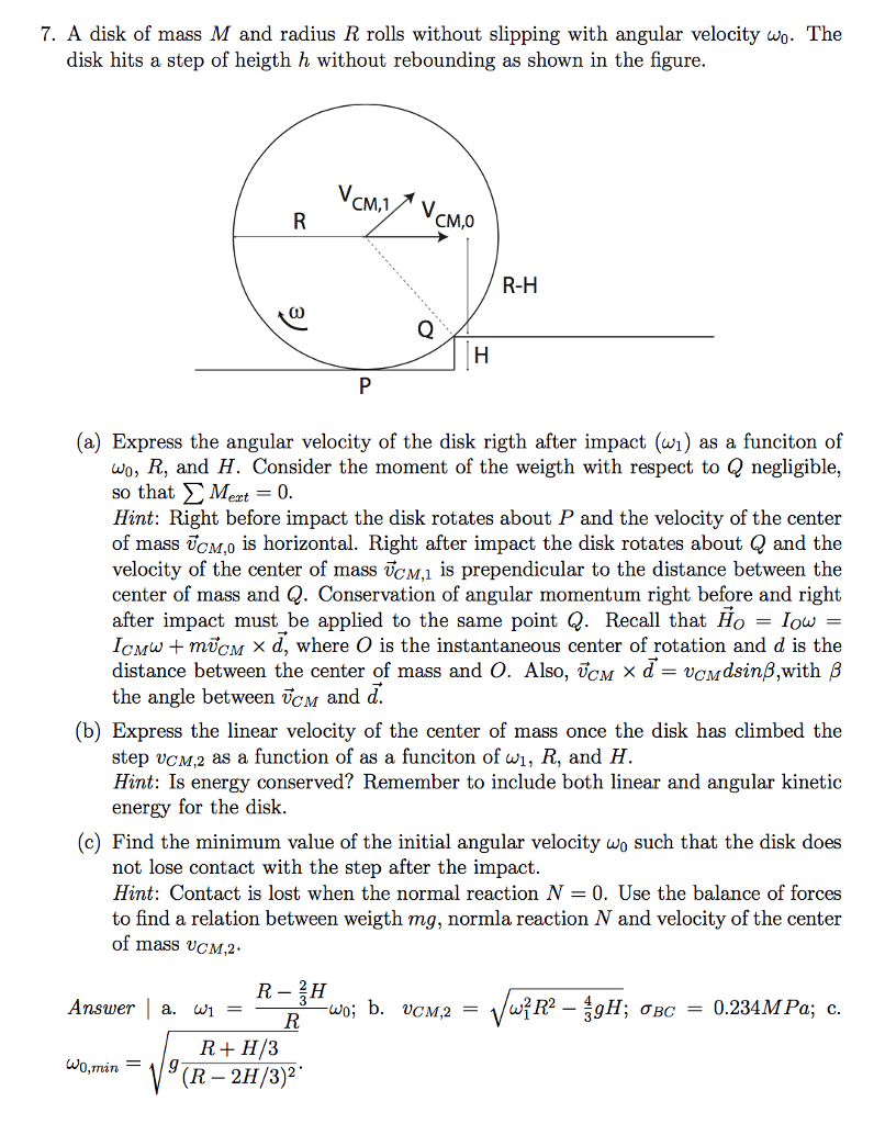 A disk of mass M and radius R rolls without slipping | Chegg.com