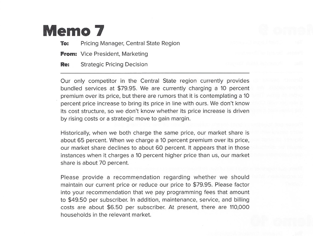 Solved Memo 7 To: Pricing Manager, Central State Region | Chegg.com