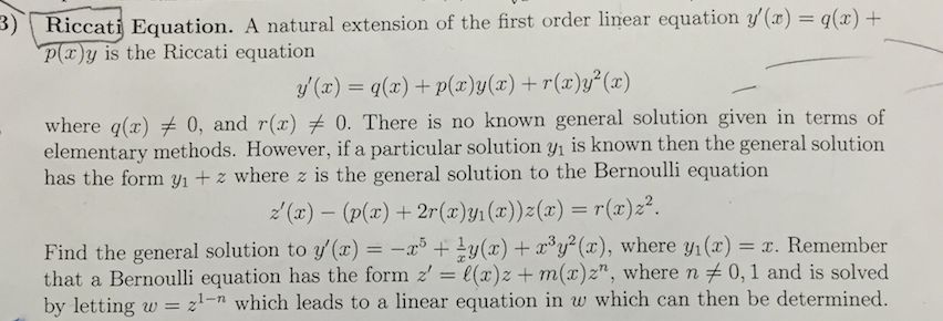 Riccati Equation. A natural extension of the first | Chegg.com