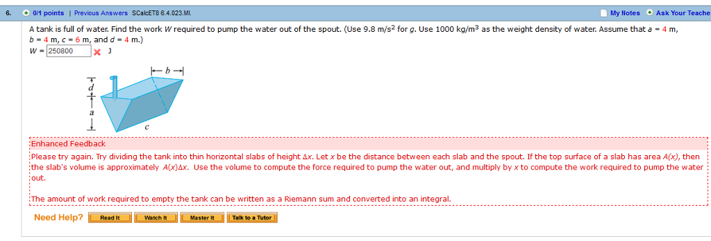 Solved 6. 01 points Previous Answers SCalcET8 6.4.023.M My | Chegg.com