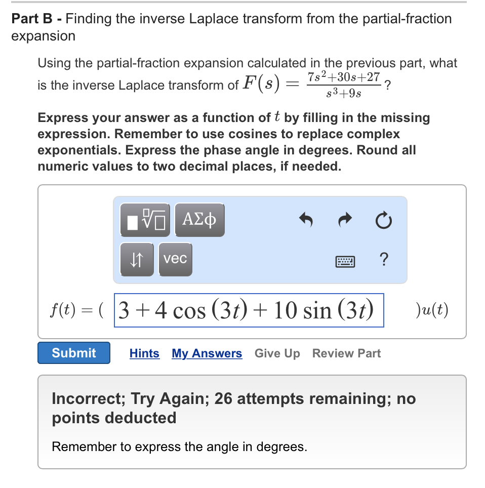 Solved Part B Finding the inverse Laplace transform from the | Chegg.com