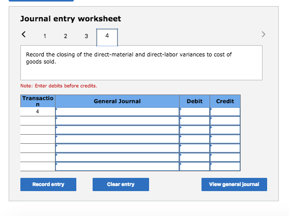 Solved Required information Journal Entries under Standard | Chegg.com