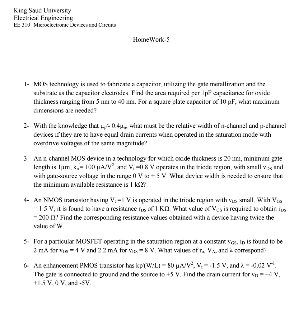 Solved King Saud University Electrical Engineering EE 310 | Chegg.com