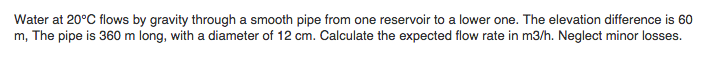 Solved Water at 20 degree C flows by gravity through a | Chegg.com