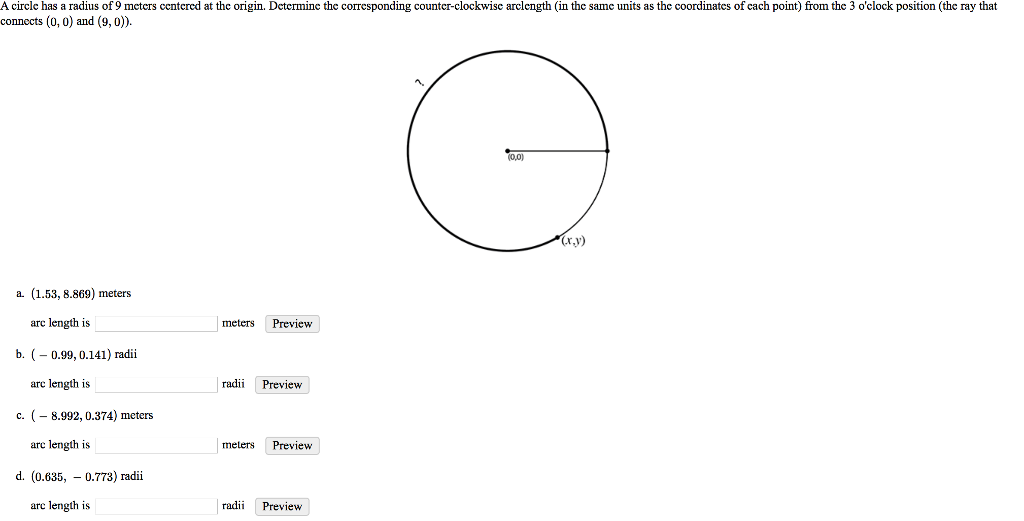 Solved A circle has a radius of 9 meters centered at the | Chegg.com