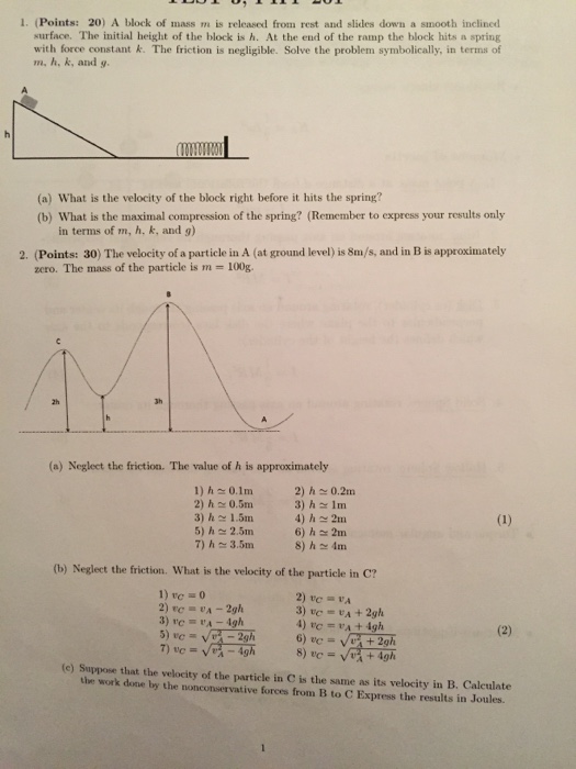 Solved A block of mass m is released from rest and slides | Chegg.com