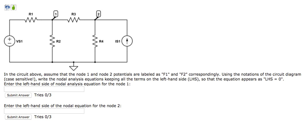 Solved In the circuit above, assume that the node 1 and | Chegg.com