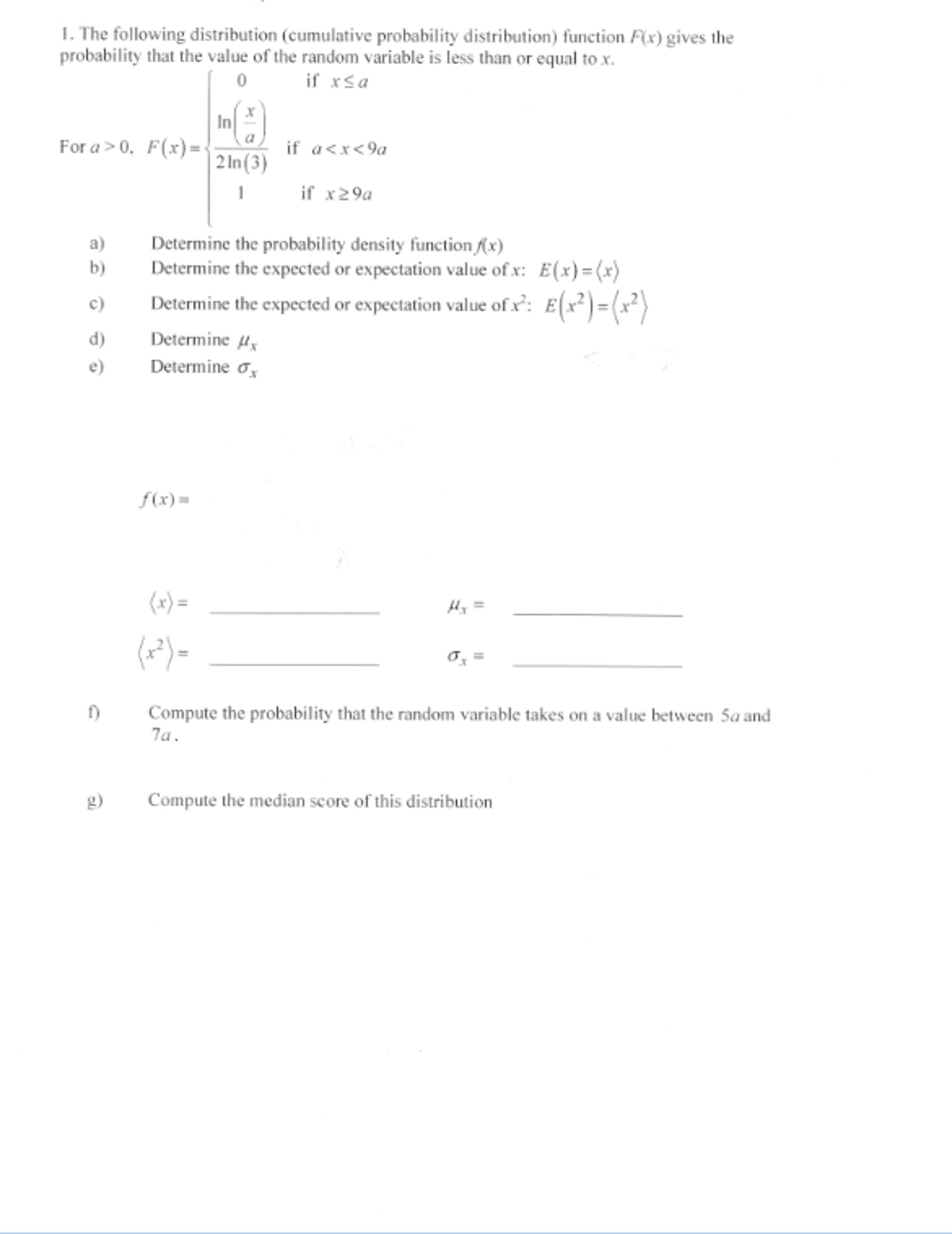 Solved The following distribution (cumulative probability | Chegg.com