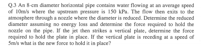 Solved An 8-cm diameter horizontal pipe contains water | Chegg.com