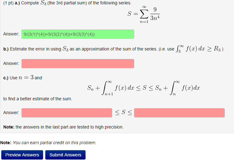 Compute S3 (the 3rd partial sum) of the following | Chegg.com