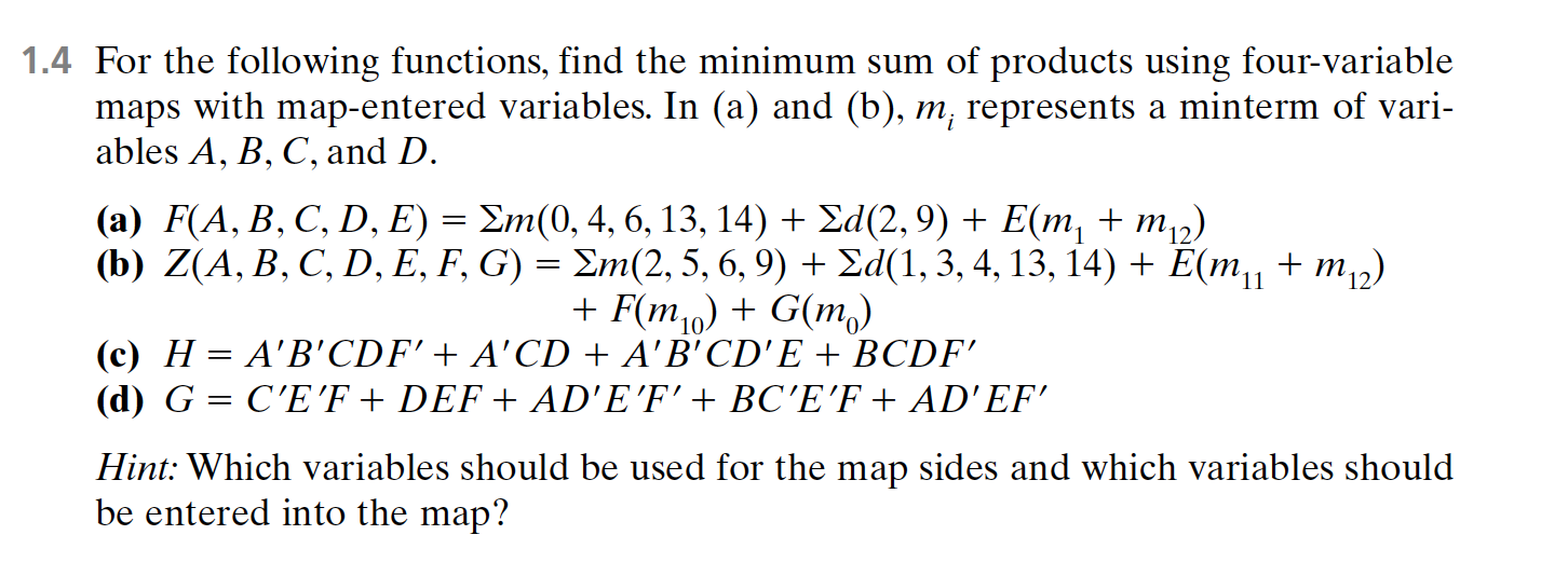 Solved For the following functions, find the minimum sum of | Chegg.com