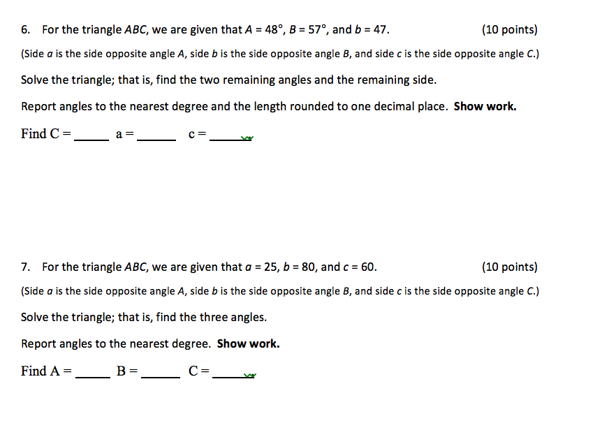Solved For the triangle ABC, we are given that A = 48 | Chegg.com