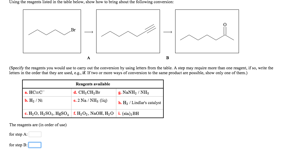 Solved Using the reagents listed in the table below, show | Chegg.com