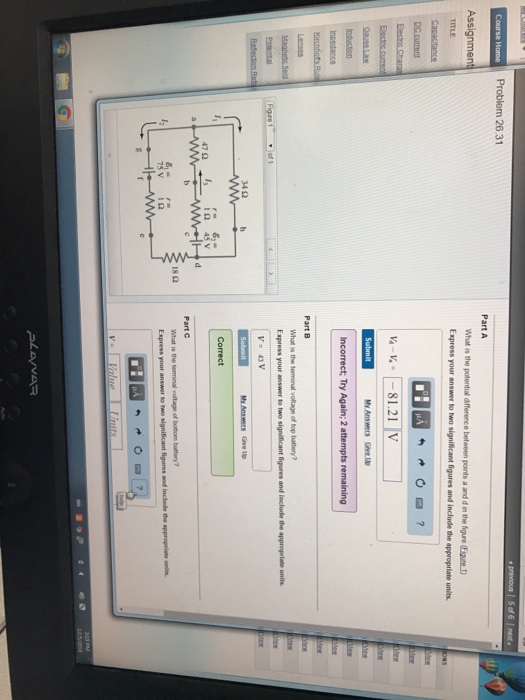 Solved What is the potential difference between points a and | Chegg.com