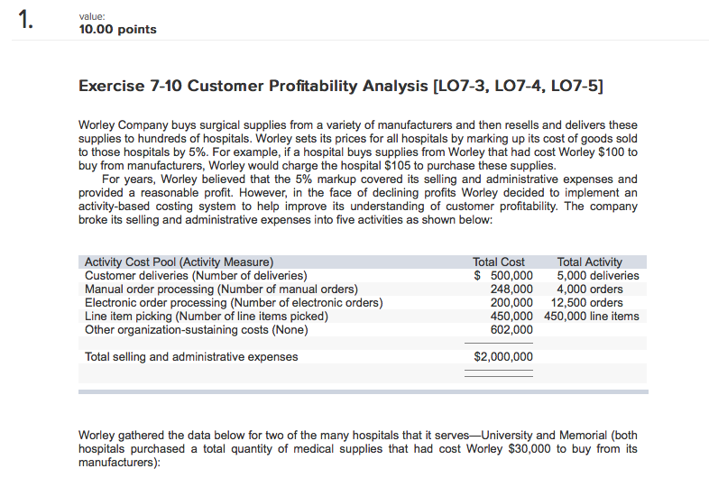 Solved value: 10.00 points Exercise 7-10 Customer | Chegg.com
