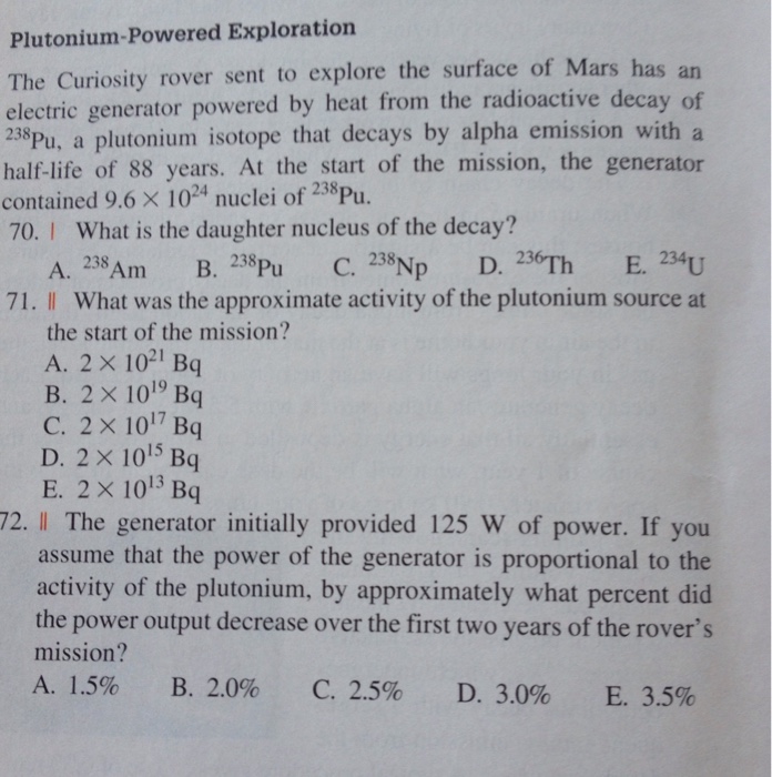 Solved Plutonium-Powered Exploration The Curiosity rover | Chegg.com