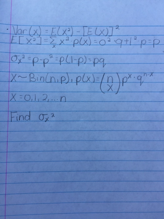 Solved Var (X) = E(X^2) = [E(X)]^2 E[X^2] = sigma_x x^2 | Chegg.com