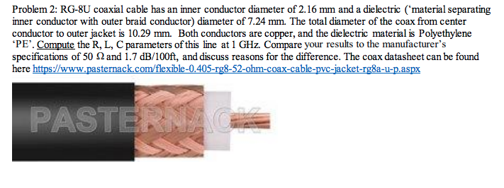 Problem 2: RG-8U coaxial cable has an inner conductor | Chegg.com