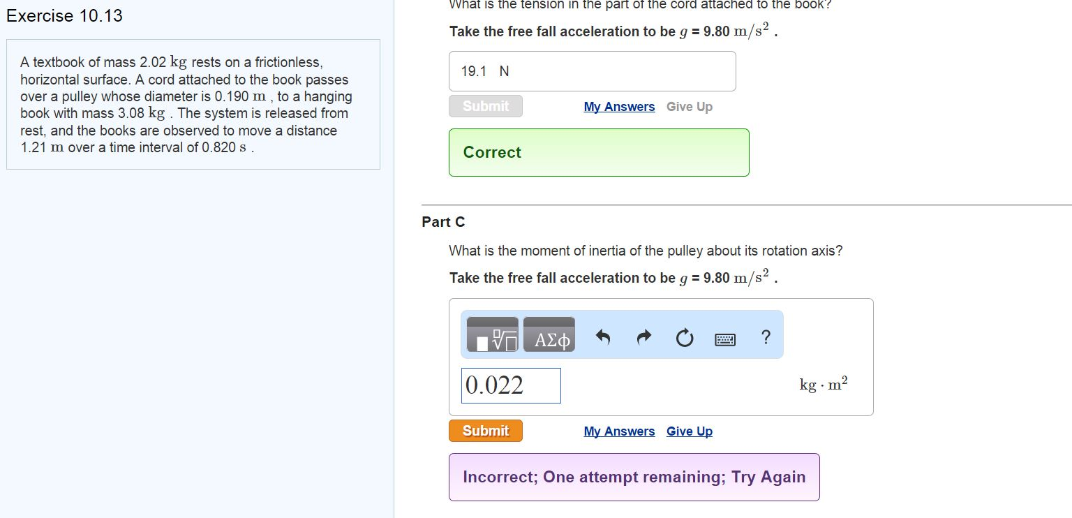 Solved Exercise 10.13 A textbook of mass 2.02 kg rests on a | Chegg.com