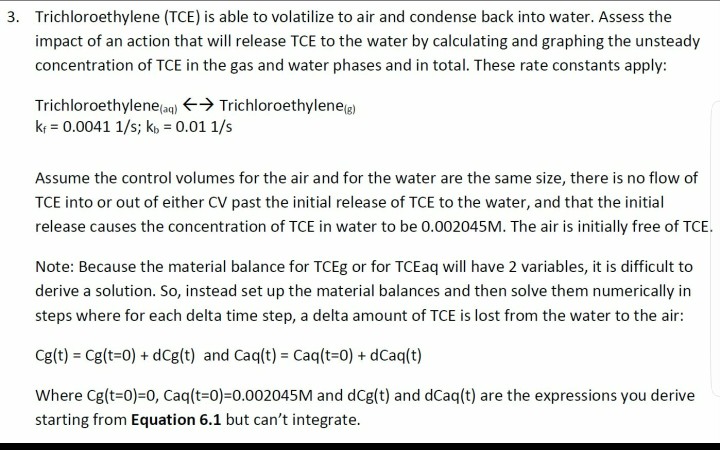 Trichloroethylene (TCE) is able to volatilize to air | Chegg.com