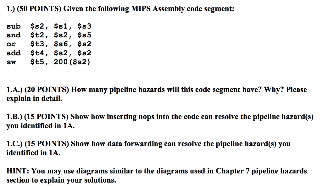 Given The Following Mips Assembly Code Segment Sub
