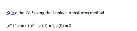 Solved Solve the IVP using the Laplace transforms method | Chegg.com
