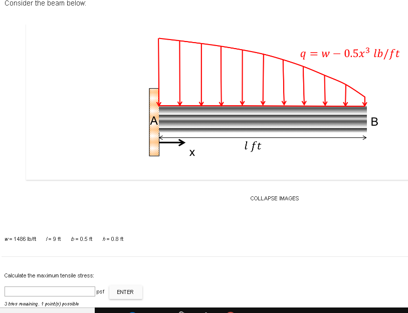 Solved Consider the beam below 0.5x3 lb/ft COLLAPSE IMAGES | Chegg.com