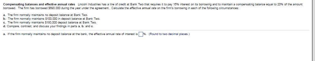 Solved Compensating balances and effective annual rates | Chegg.com