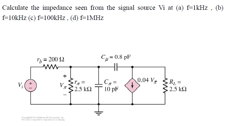 Solved Calculate the impedance seen from the signal source | Chegg.com