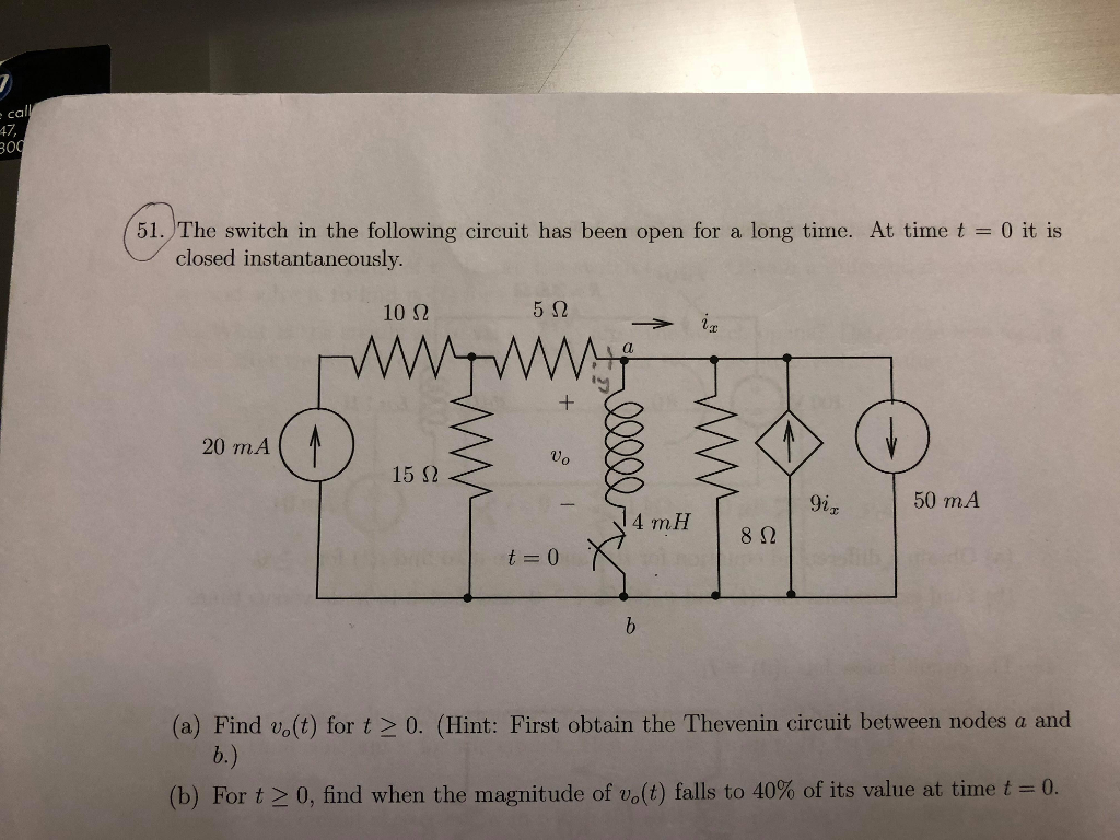 Solved cal 47, 30 51. The switch in the following circuit | Chegg.com