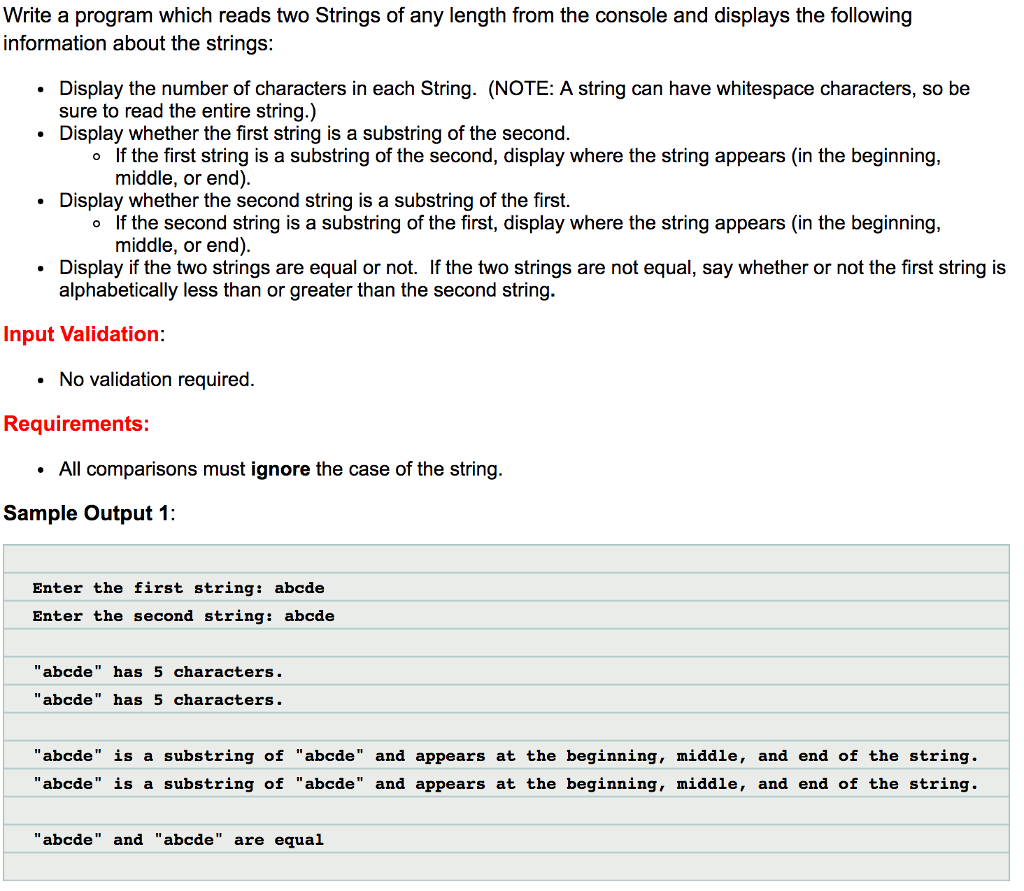 Solved Write a program which reads two Strings of any length | Chegg.com