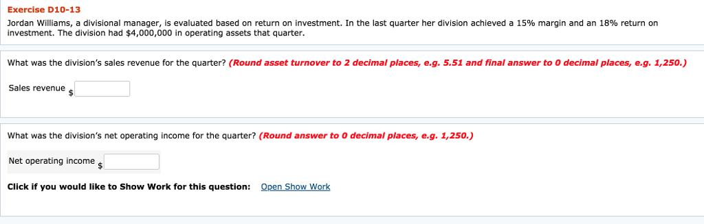 Solved Exercise D10-13 er division achieved a %, magin an 8 | Chegg.com
