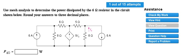 Solved Use mesh analysis to determine the power dissipated | Chegg.com