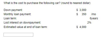 Solved What is the cost to purchase the following car? | Chegg.com