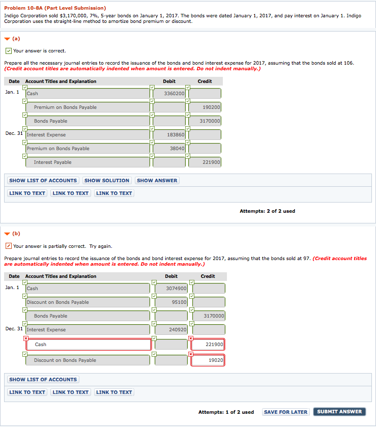 Solved Problem 10-8A (Part Level Submission) Indigo | Chegg.com