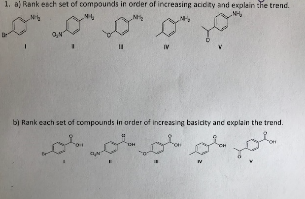 Solved 1. a) Rank each set of compounds in order of | Chegg.com