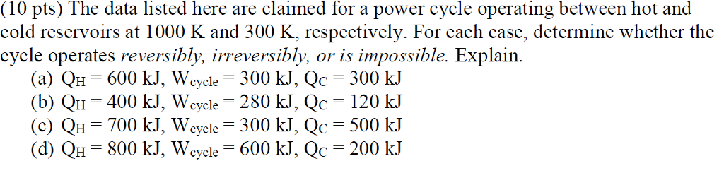 Solved The data listed here are claimed for a power cycle | Chegg.com