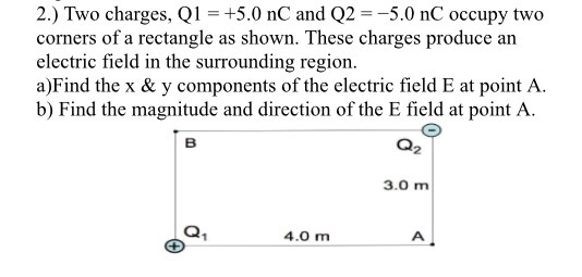 Solved Two charges, Q1 = +5.0 nC and Q2 = -5.0 nC occupy two | Chegg.com