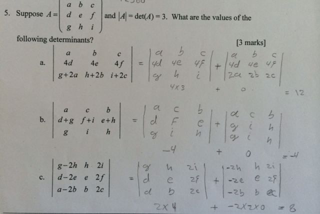 Solved 5. Suppose A d e f and A det(A) 3. What are the | Chegg.com
